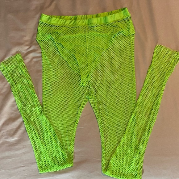 K Glam | Pants & Jumpsuits | Neon Green Mesh Pants With Built In ...